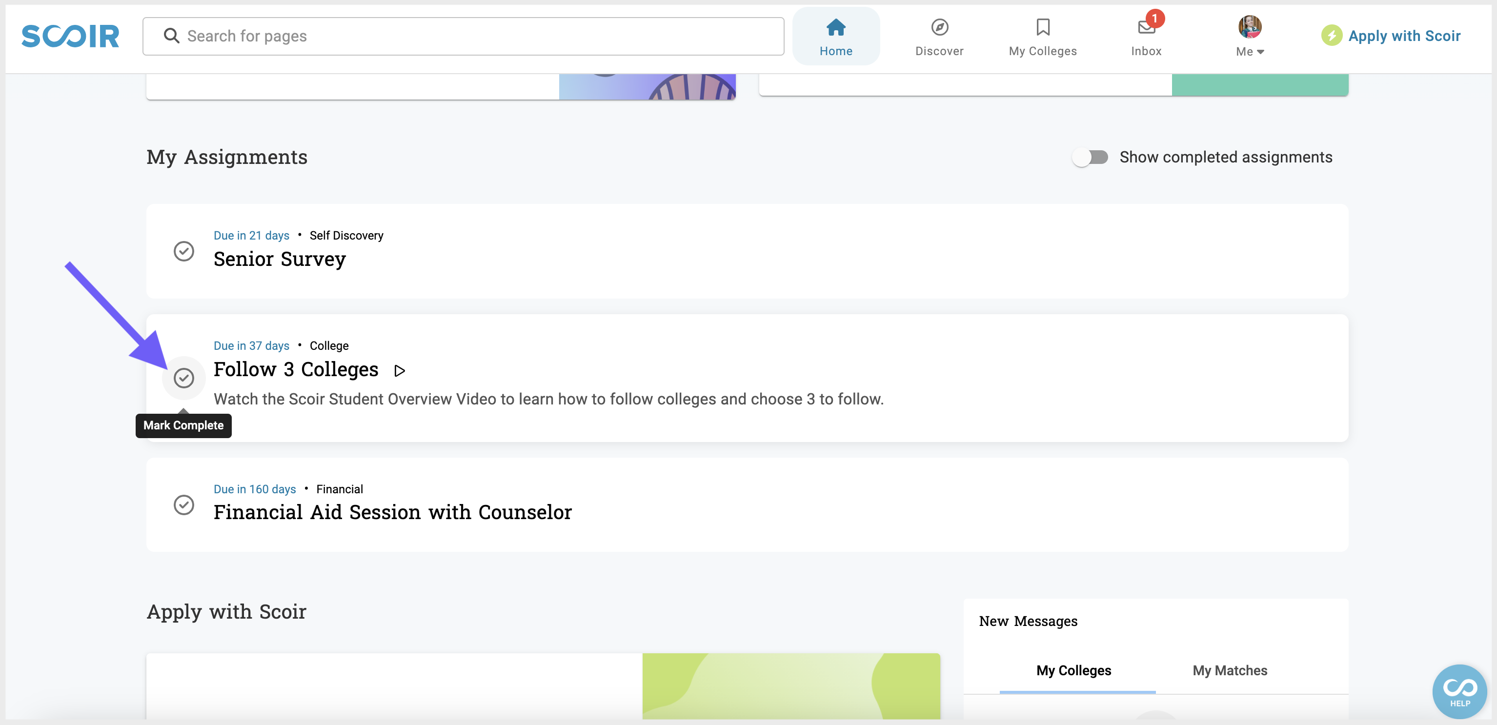 My Assignments for Students | Scoir